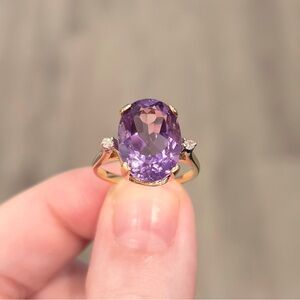 Jewelry | Vintage 14k Gold Amethyst Ring Diamond Accent Solitaire Size ...